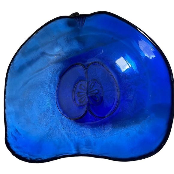 Dining | Vintagecobalt Blue Glass Applecore Bowl 1 Inch | Poshmark